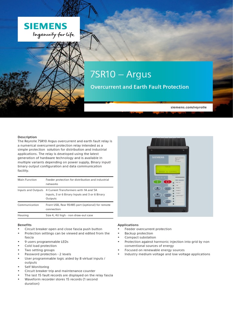 7SR10 Argus Flyer | PDF | Relay | Electrical Substation