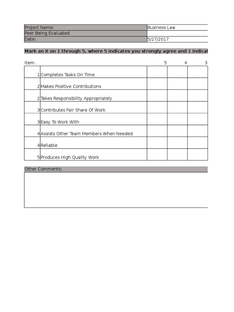 Business Law Peer Evaluation Summary | PDF