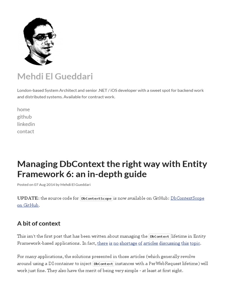 Managing DbContext The Right Way With Entity Framework 6 - An In-Depth Guide | PDF | Database ...