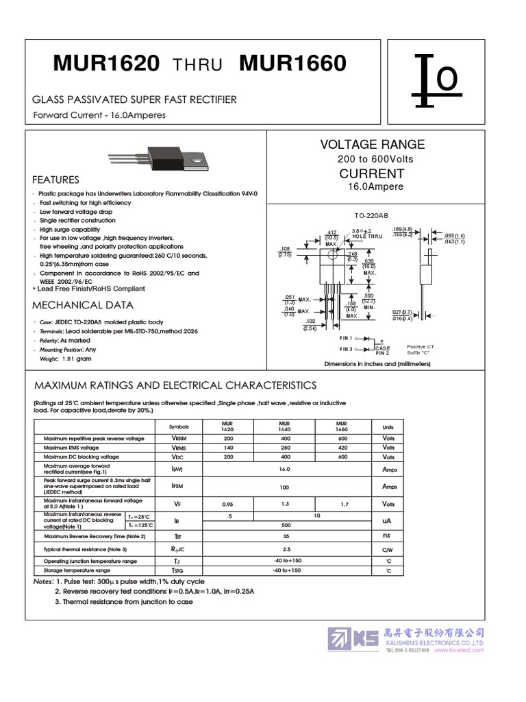 Mur1620 Thru Mur1660 | PDF | Rectifier | Capacitor