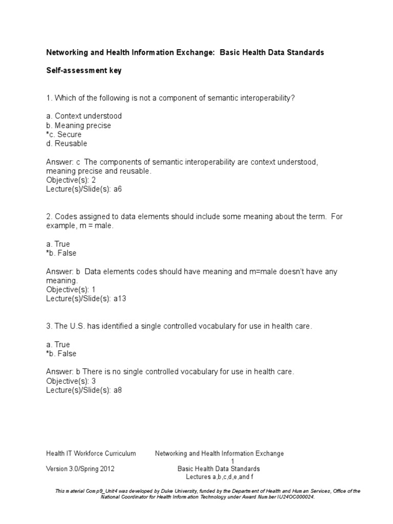 Comp9 Unit4 Self Assess Key | PDF | Interoperability | Health Informatics