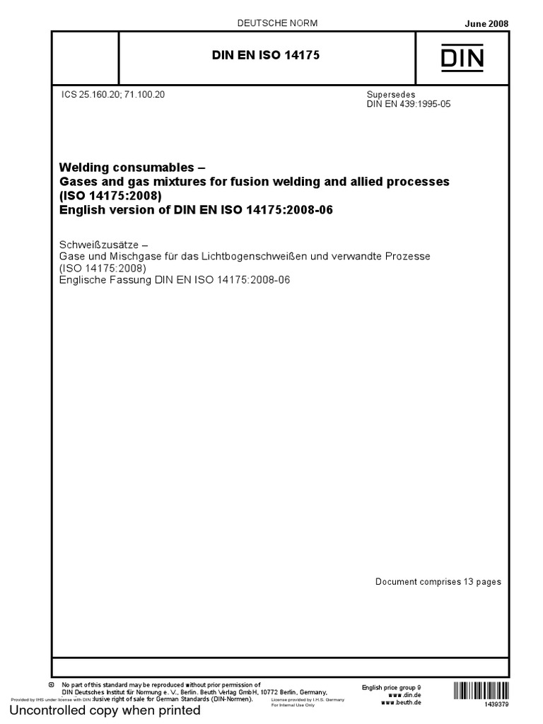 DIN en ISO 14175-2008-06 - Welding Consumables, Gases and Gas Mixtures ...