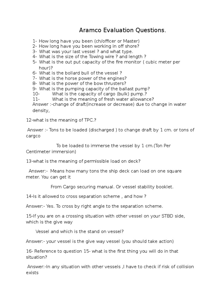 Aramco Evaluation Questions | PDF | Ships | Compass