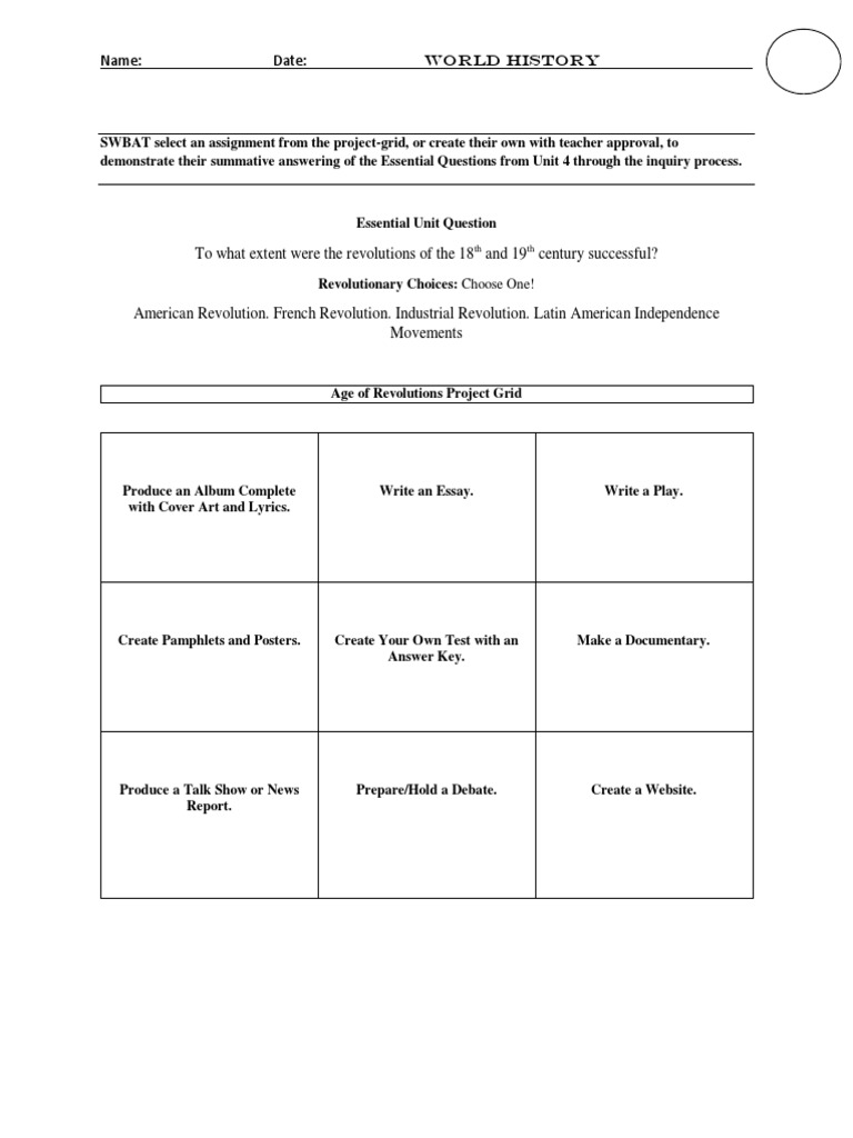 Age of Revolutions Summative Unit Project | PDF | Reason | Argument