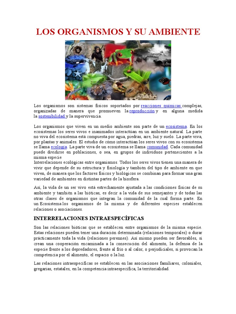 Los Organismos y Su Ambiente
