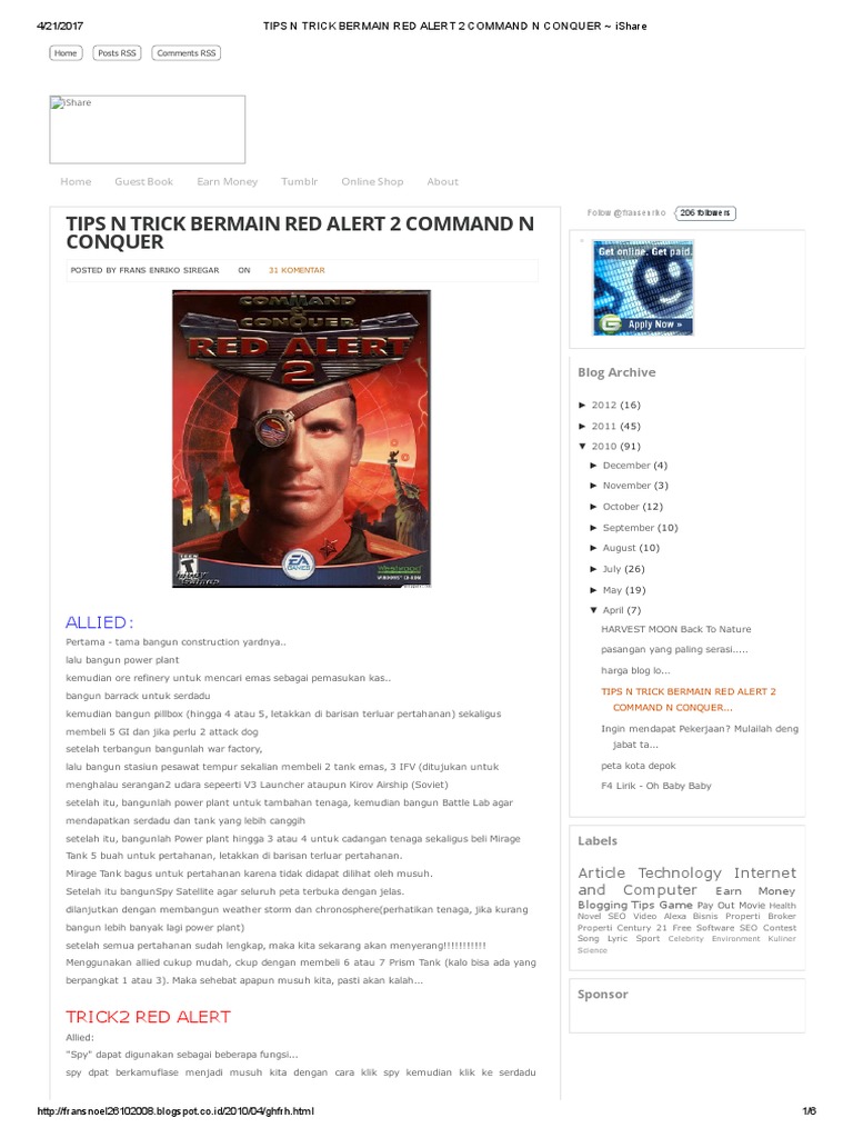 Tips N Trick Bermain Red Alert 2 Command N Conquer - Ishare | PDF