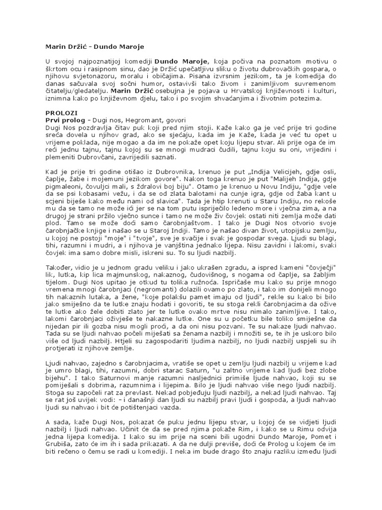 Marin Držić - Dundo Maroje | PDF