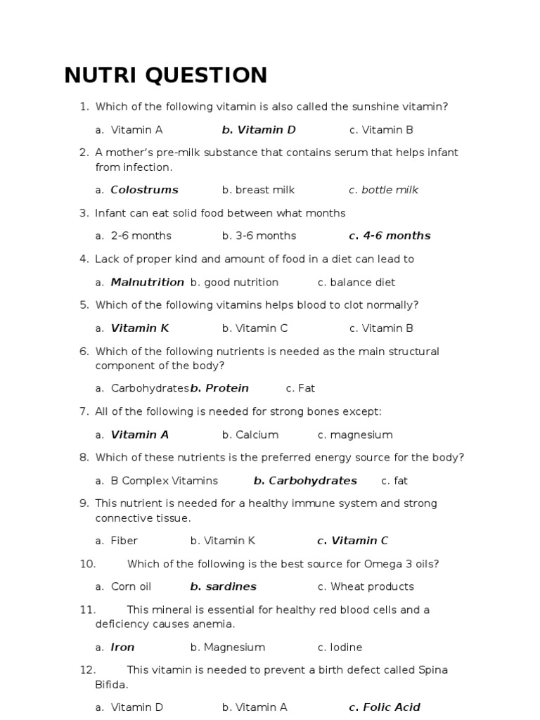 NUtri Question | Vitamin | Nutrients