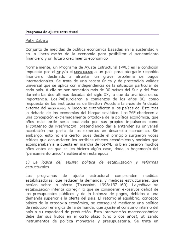 Programa de Ajuste Estructural (PAE) | Ajuste estructural | Fondo ...