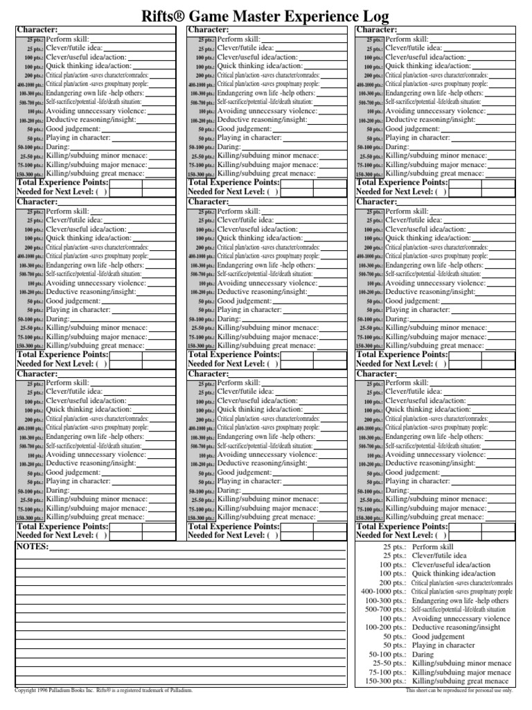 GM Experience Log (F) | PDF | Role Playing Games | Video Games