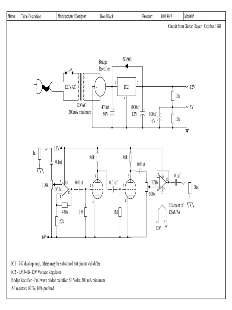 Tube Distortion Circuit Diagram and Component List from Guitar Player ...