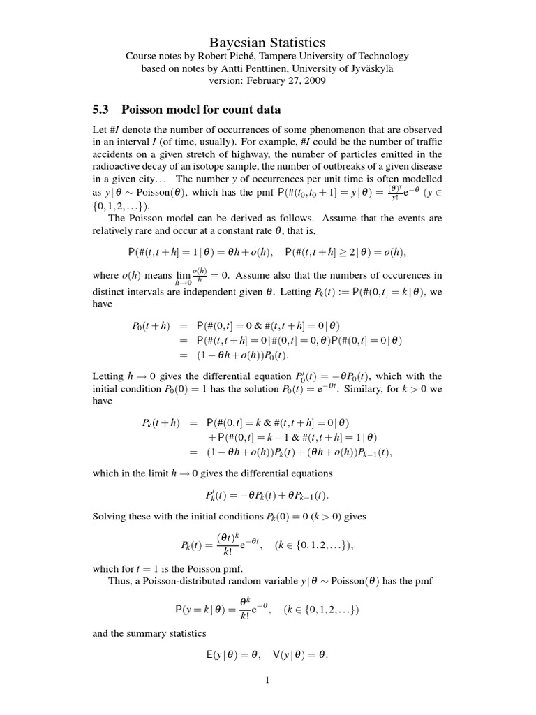 Bayesian Statistics 5 3 Poisson Model For Count Data Pdf Poisson Distribution Teaching