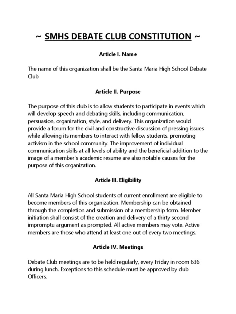 Smhs Debate Club Constitution Doc 2 0 | PDF | Supermajority | Article ...