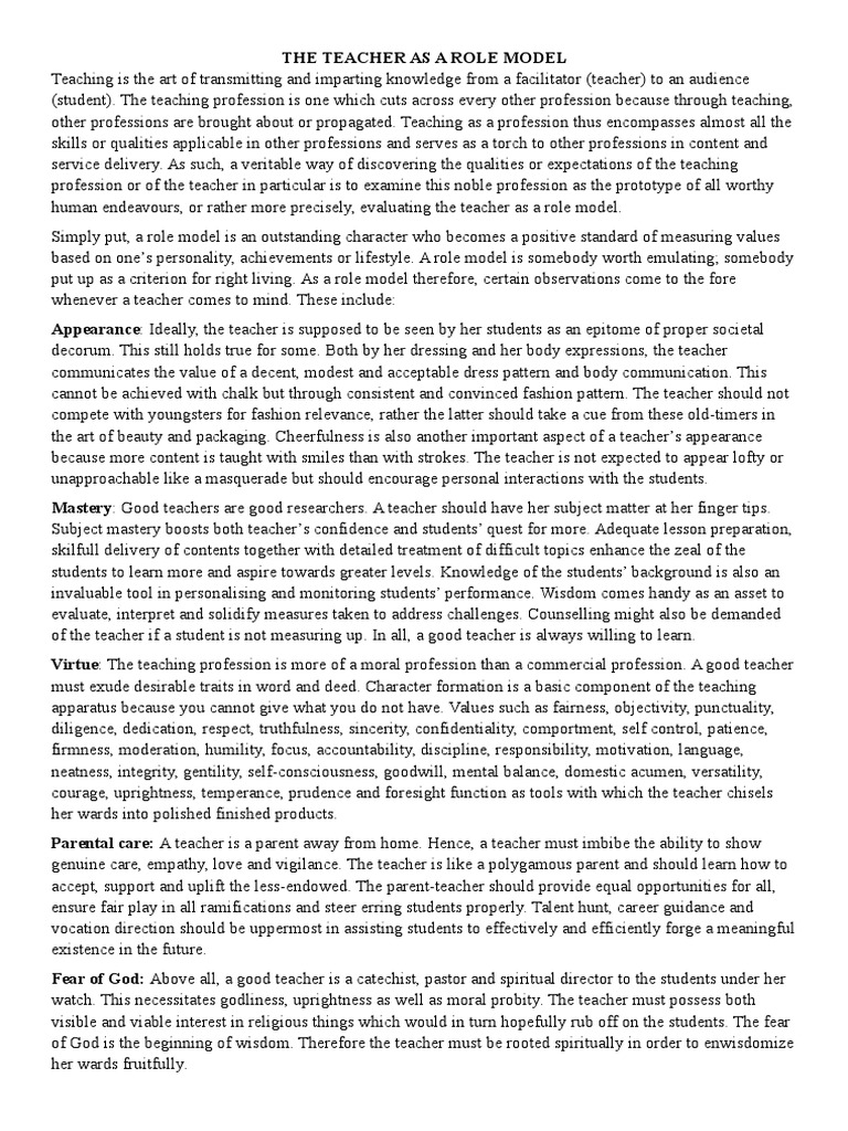 The Teacher As A Role Model | PDF | Teachers | Virtue