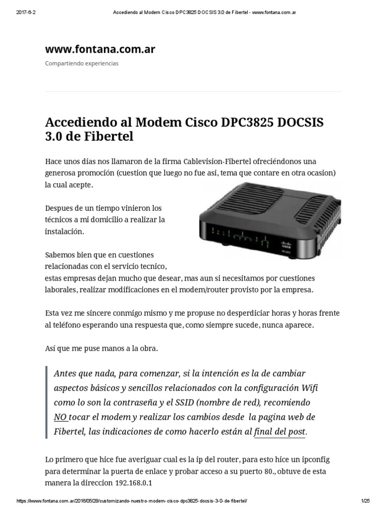 Accediendo Al Modem Cisco DPC3825 DOCSIS 3.0 de Fibertel | Descargar ...