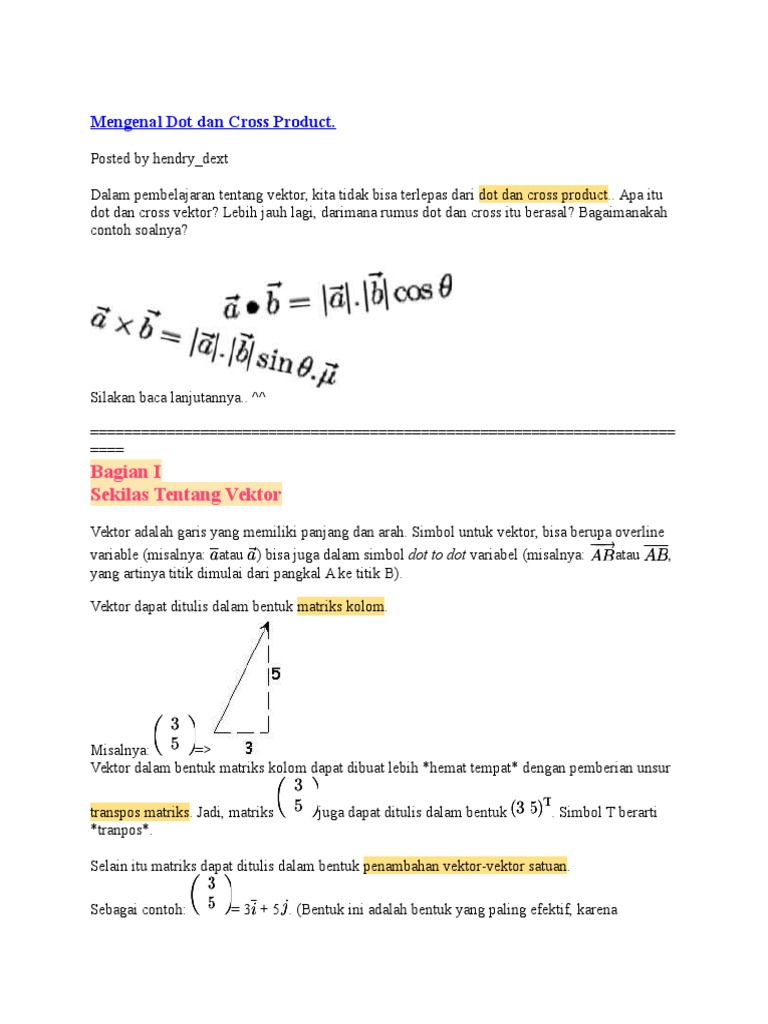 Memahami Dot dan Cross Product Vektor | PDF | Metode & Bahan Ajar
