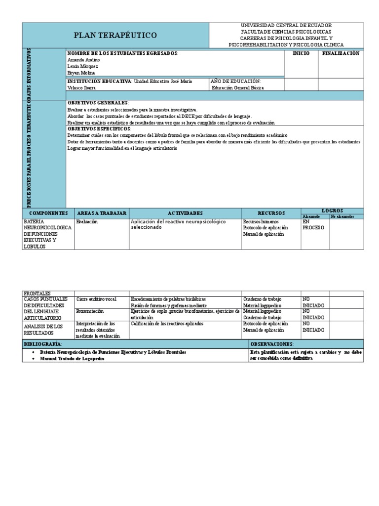 Plan Terapéutico | PDF | Sicología | Conceptos psicologicos