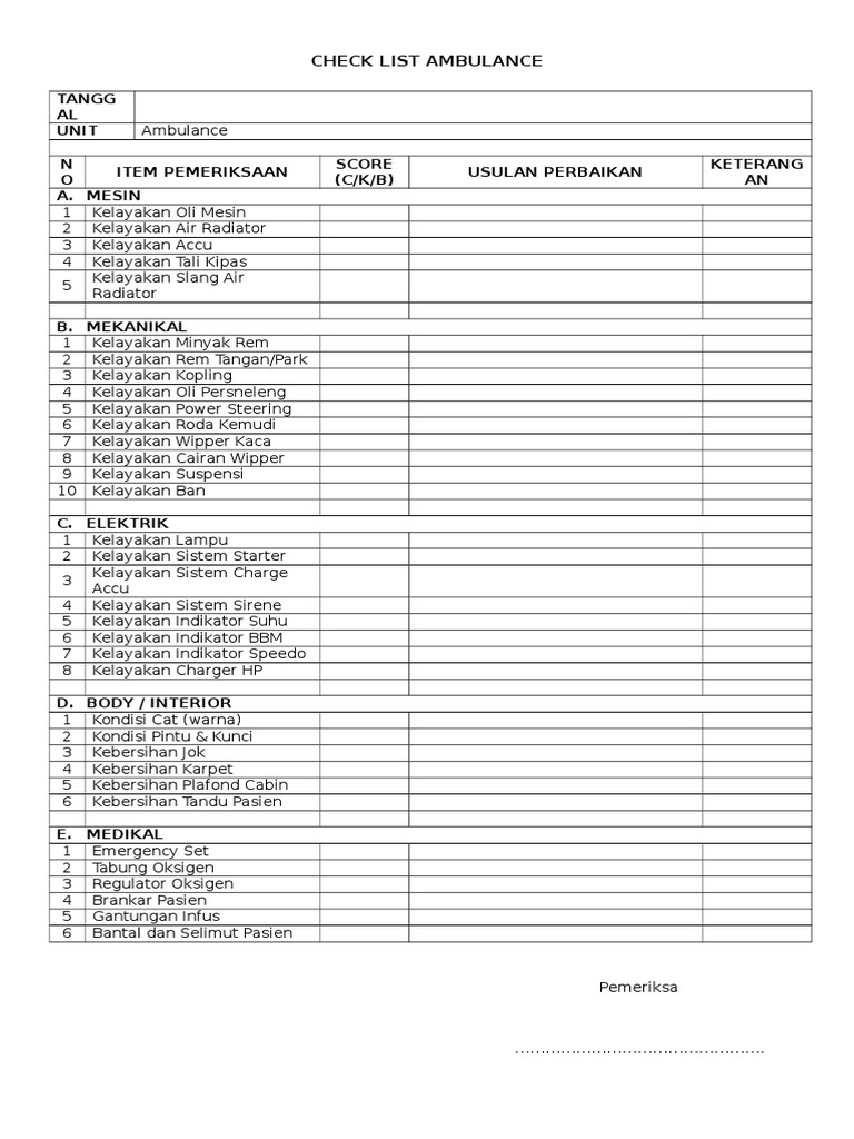 Check List Ambulance | PDF