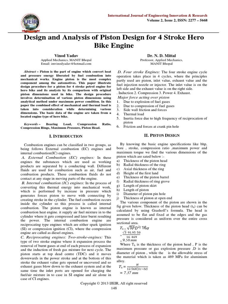 Design and Analysis of Piston Design For 4 Stroke Hero Bike Engine ...