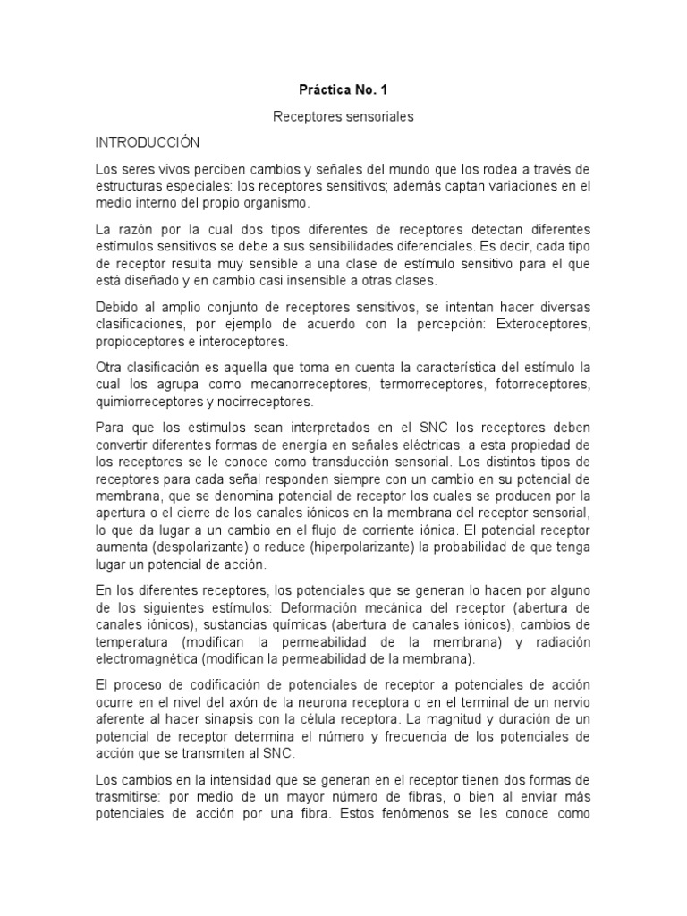 Practica 1 Receptores Sensoriales | PDF | Gusto | Color