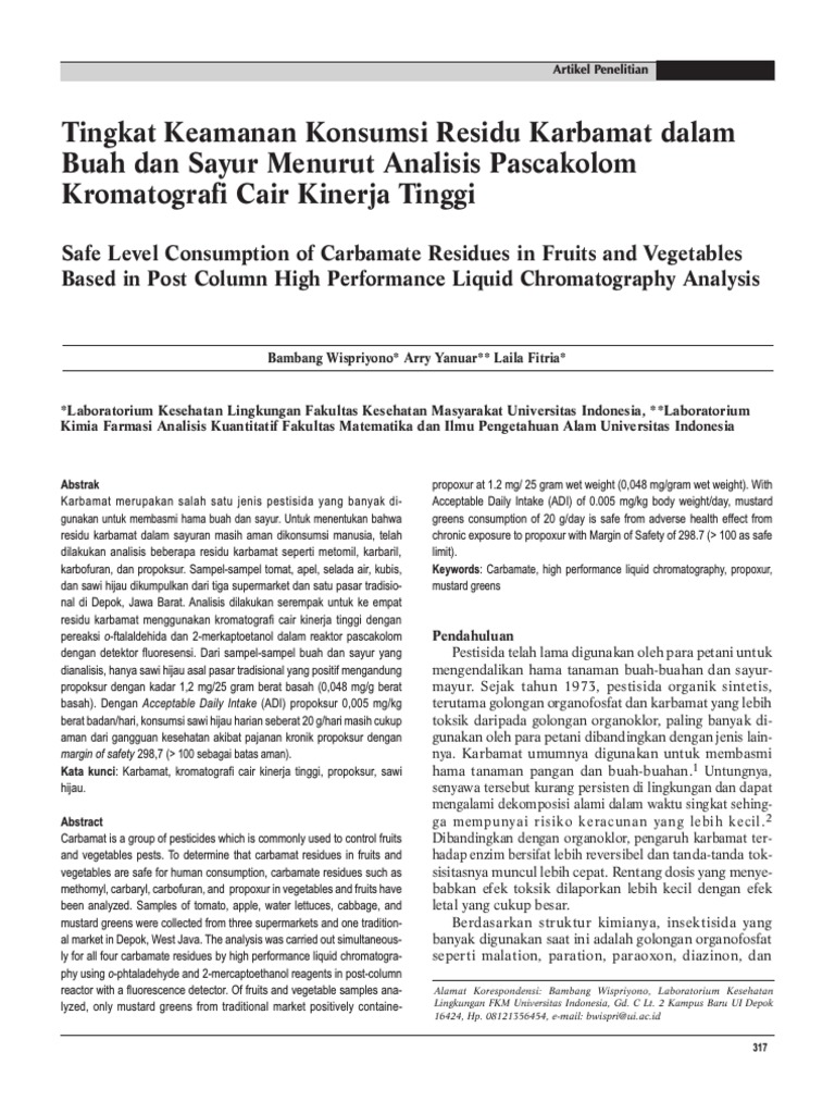 ID Tingkat Keamanan Konsumsi Residu Karbamat Dalam Buah Dan Sayur ...
