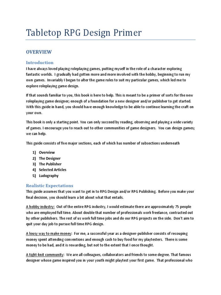 Tabletop RPG Design 101 Public Draft | PDF | Game Design | Role Playing ...