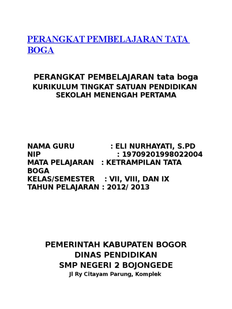 Silabus Tata Boga | PDF