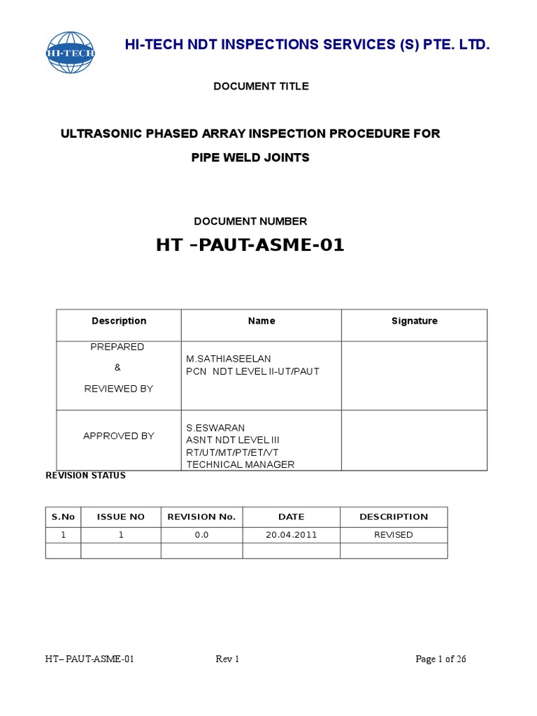 Paut Procedure -Asme 31.3 Process Piping | Ultrasound | Nondestructive ...