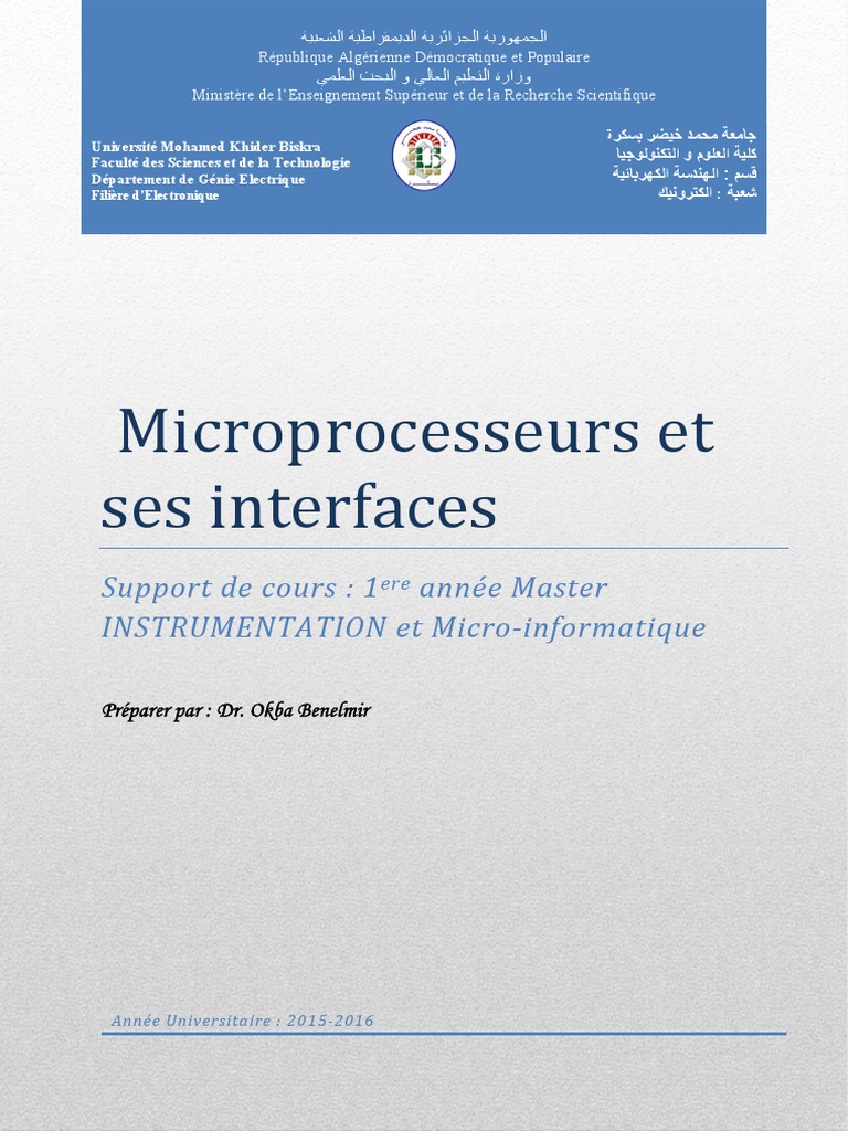 Cours Microprocesseur Et Ses Interfaces | PDF | Microprocesseur | Entrée/Sortie