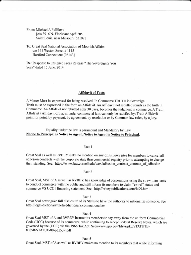 Affidavit To RV Bey Refused Mail - 20170603 - 0001 | PDF | Uniform ...