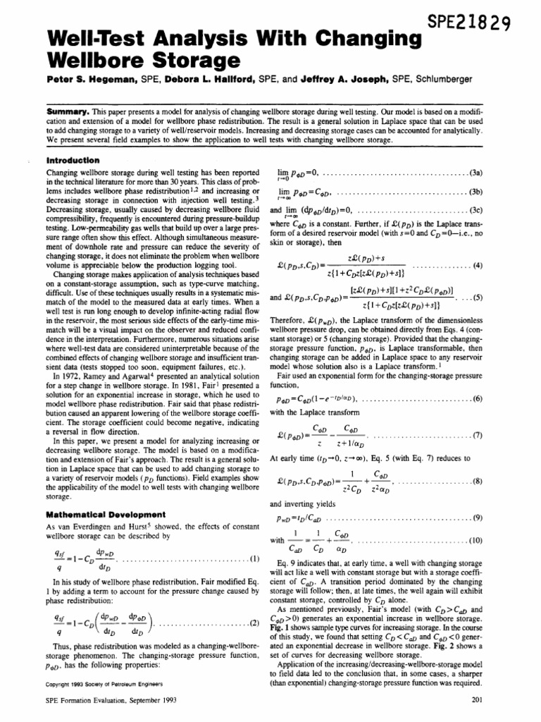 Hegeman's Et Al Paper On Changing Wellbore Storage | PDF | Petroleum ...