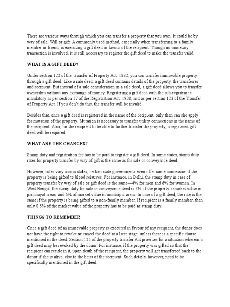 Gift Deed | PDF | Deed | Title (Property)