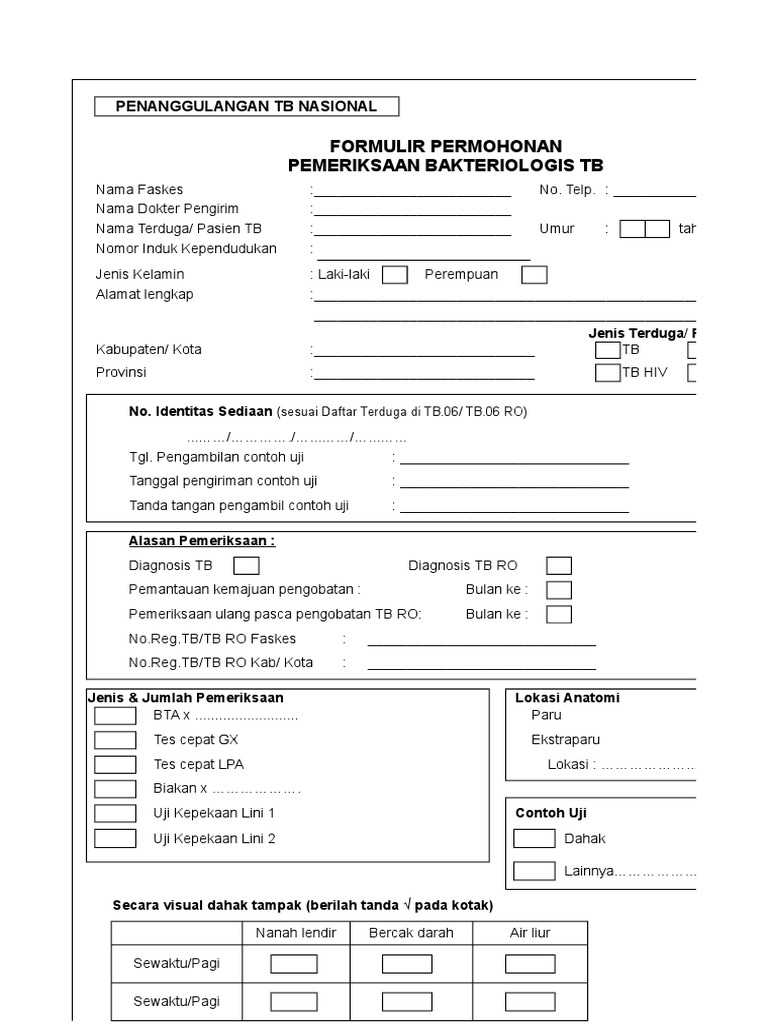 Formulir Permohonan Laboratorium TB | PDF