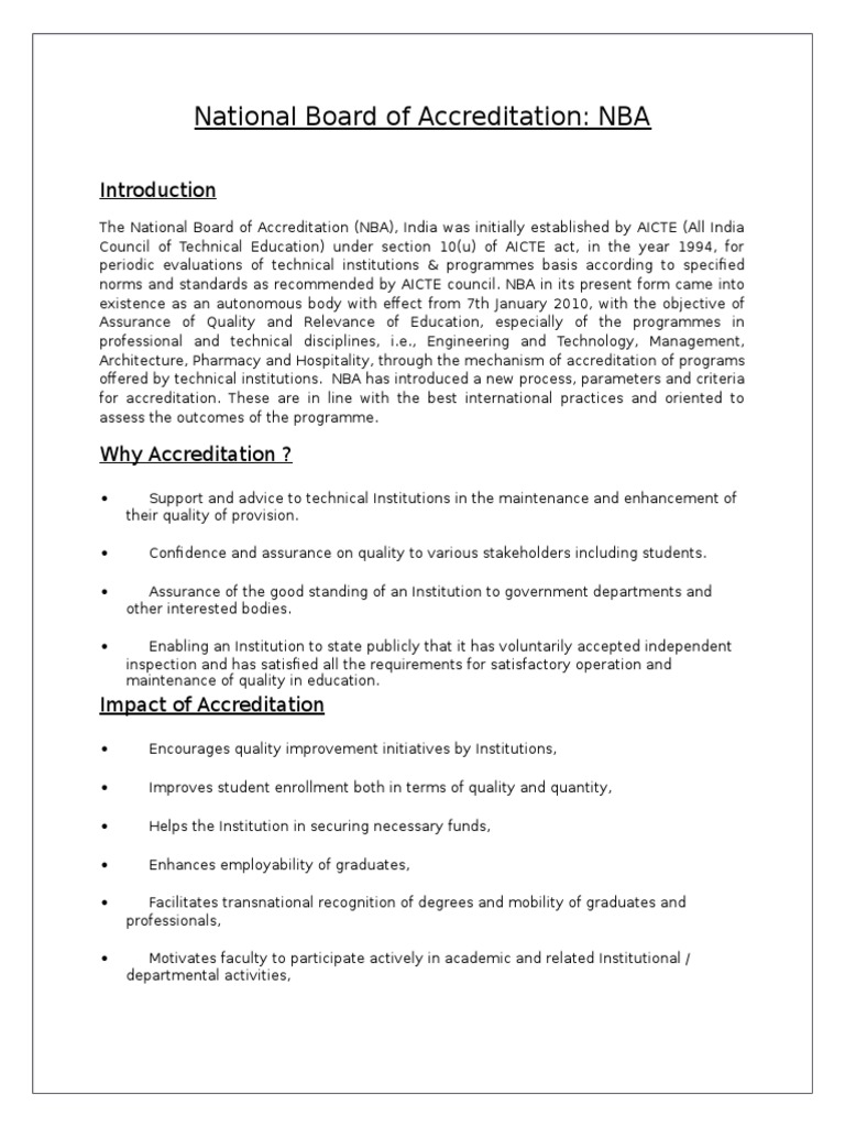 National Board of Accreditation | PDF | Graduate School | Evaluation