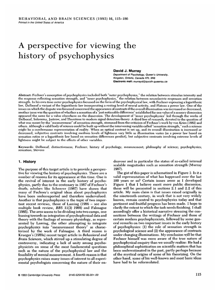 Murray D J 'A Perspective For Viewing The History of Psychophysics ...