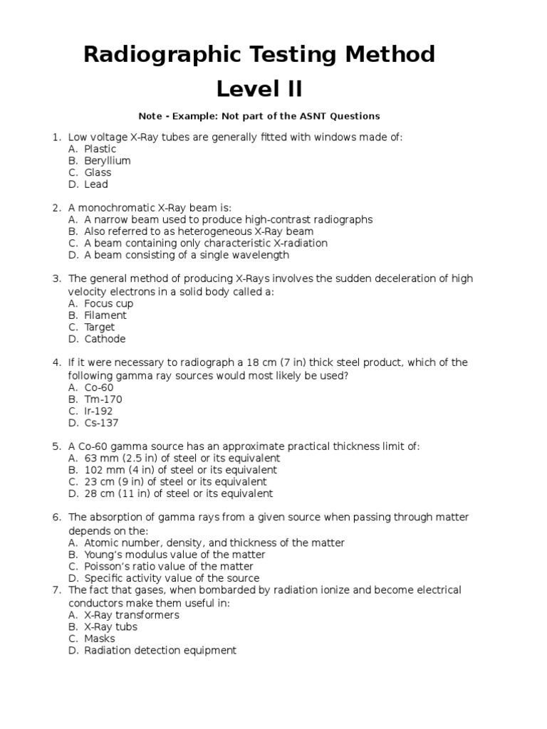 RT Level II | PDF | Radiography | X Ray