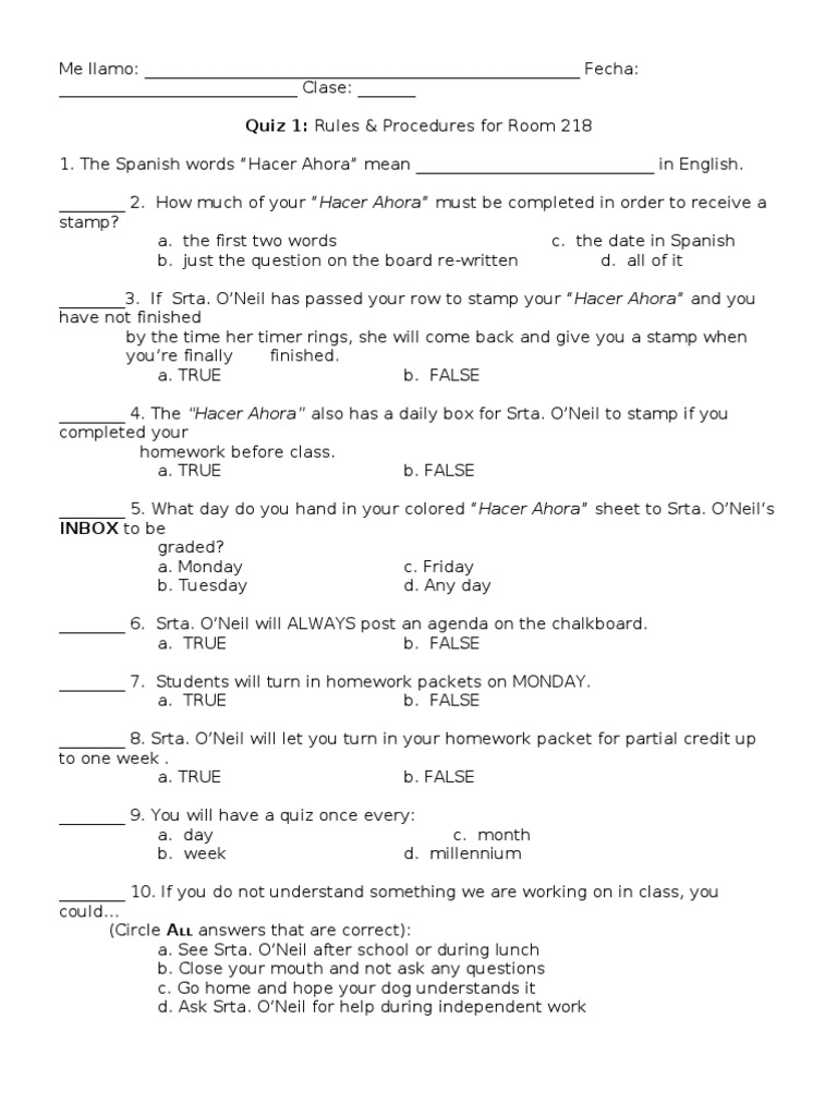 Quiz on Classroom Rules & Procedures | PDF | Career & Growth
