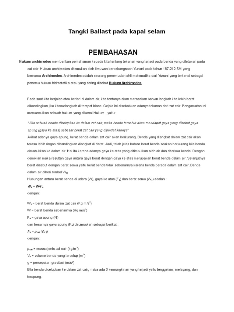 Tangki Ballast Pada Kapal Selam | PDF