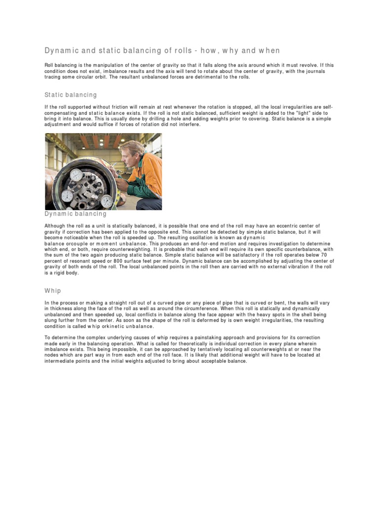 Dynamic and Static Balancing of Rolls - How, Why and When | PDF | Bearing (Mechanical ...