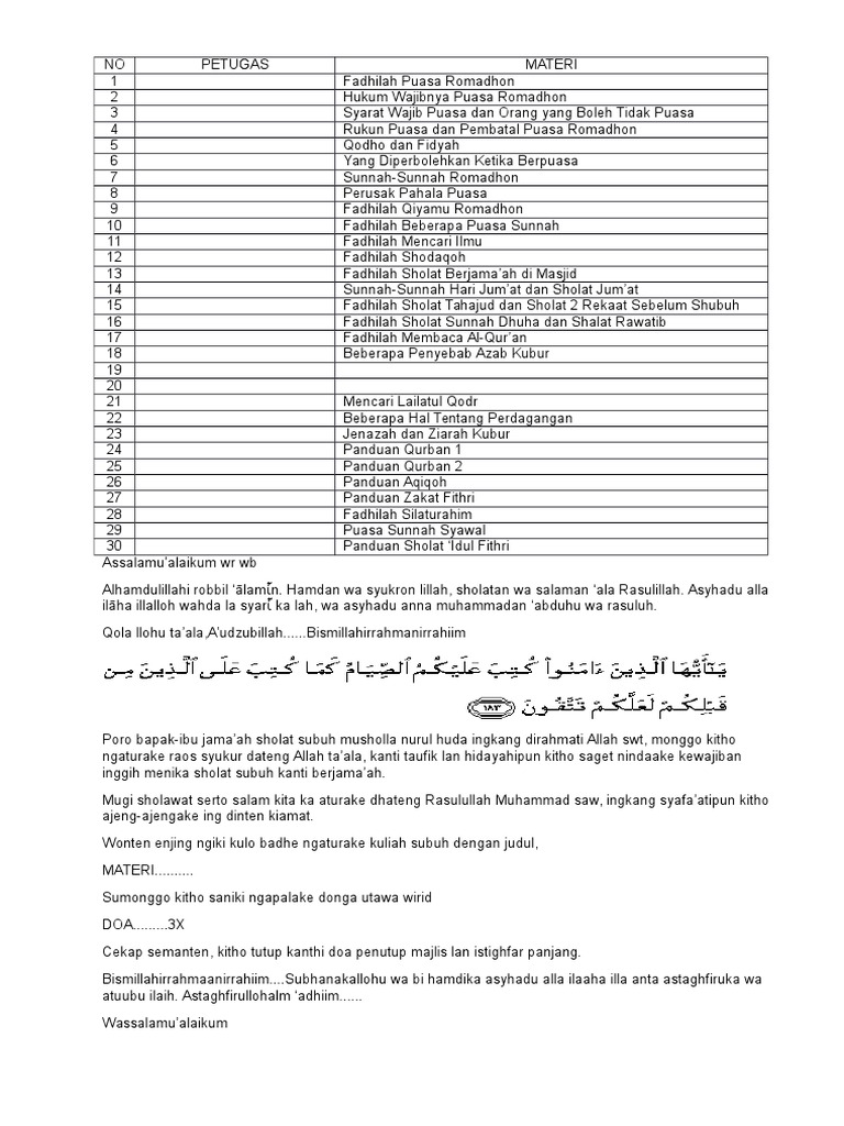 Materi Kuliah Subuh | PDF