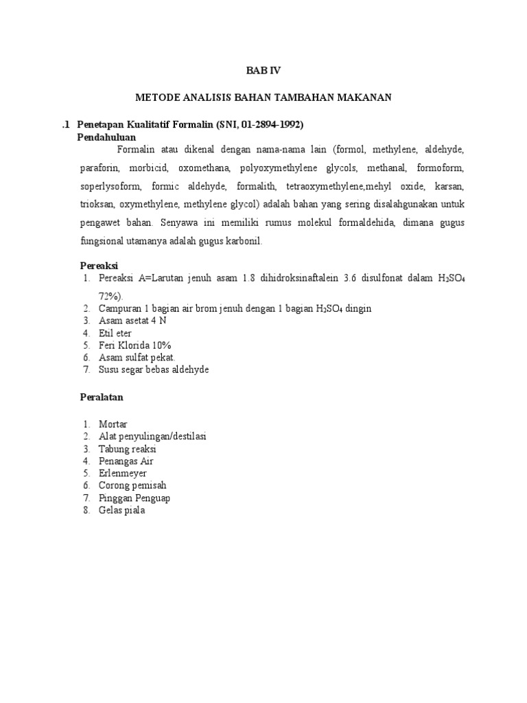 Metode Analisis Formalin dan Boraks | PDF | Sains & Matematika