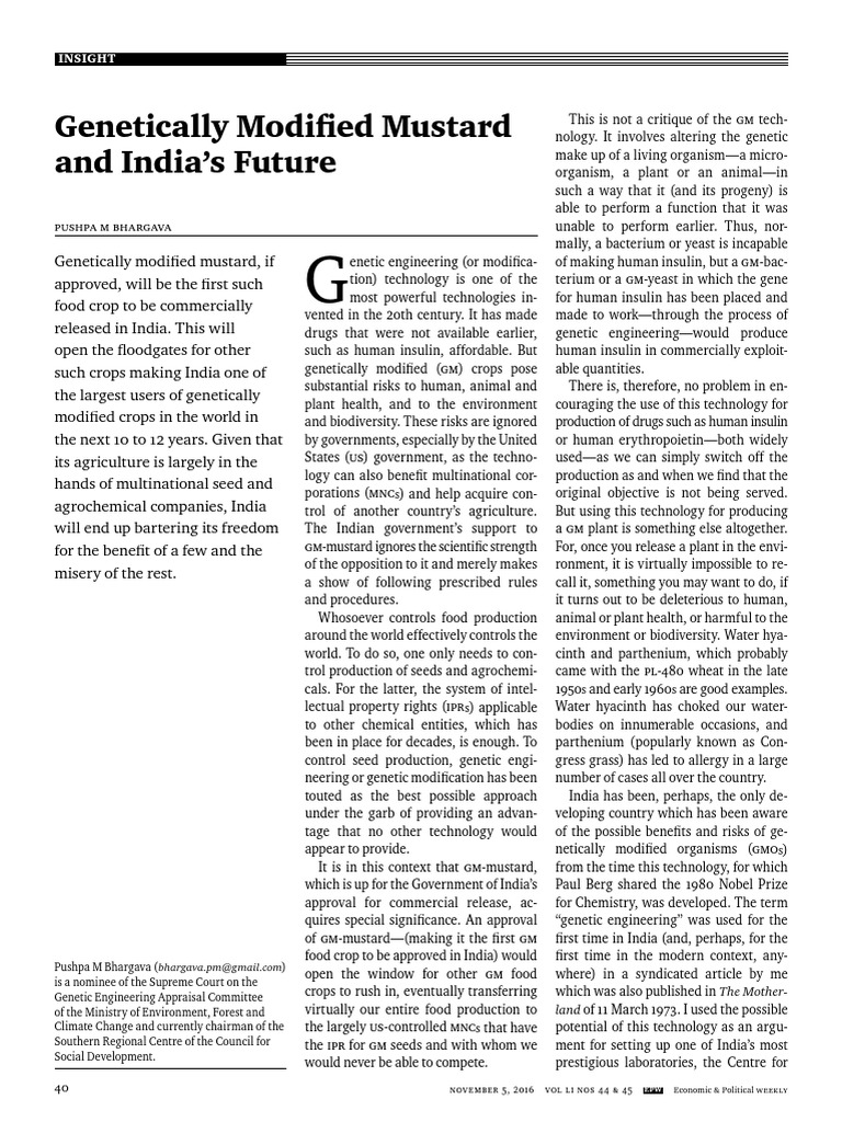 Genetically Modified Mustard and India's Future 0 | PDF | Genetic ...
