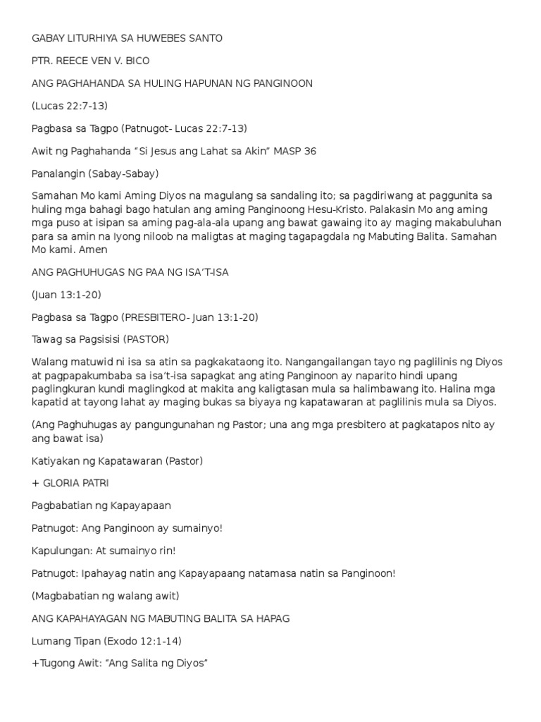 Gabay Liturhiya Sa Huwebes Santo | PDF