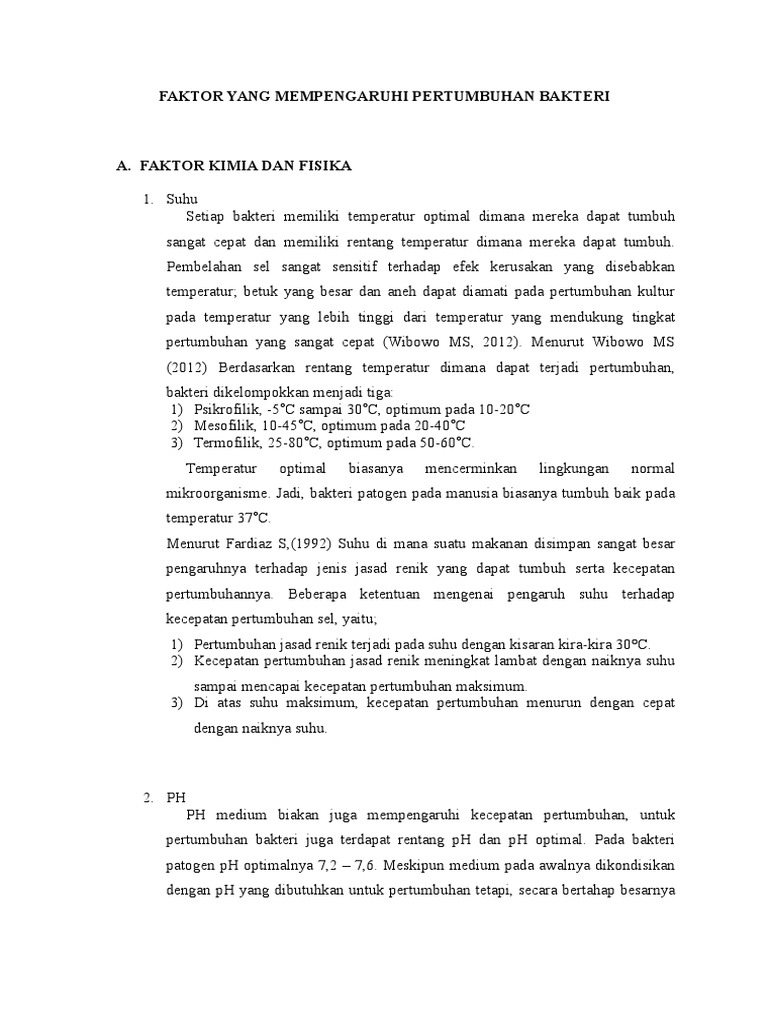 Faktor Yang Mempengaruhi Pertumbuhan Bakteri | PDF