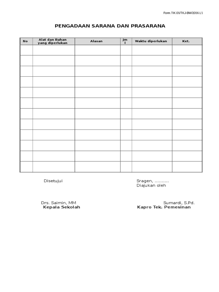 Form. Pengadaan Sarana Dan Prasarana | PDF