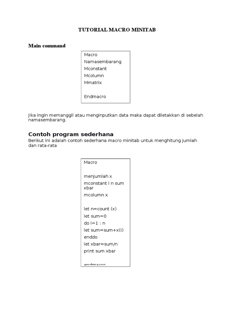 Panduan Macro Minitab: Dasar dan Contoh | PDF