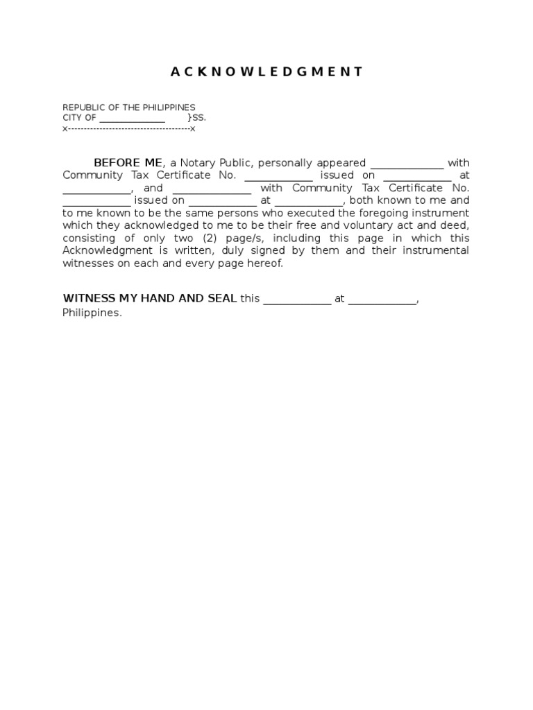 Sample Acknowledgment-Legal Writing | PDF | Civil Law (Common Law ...