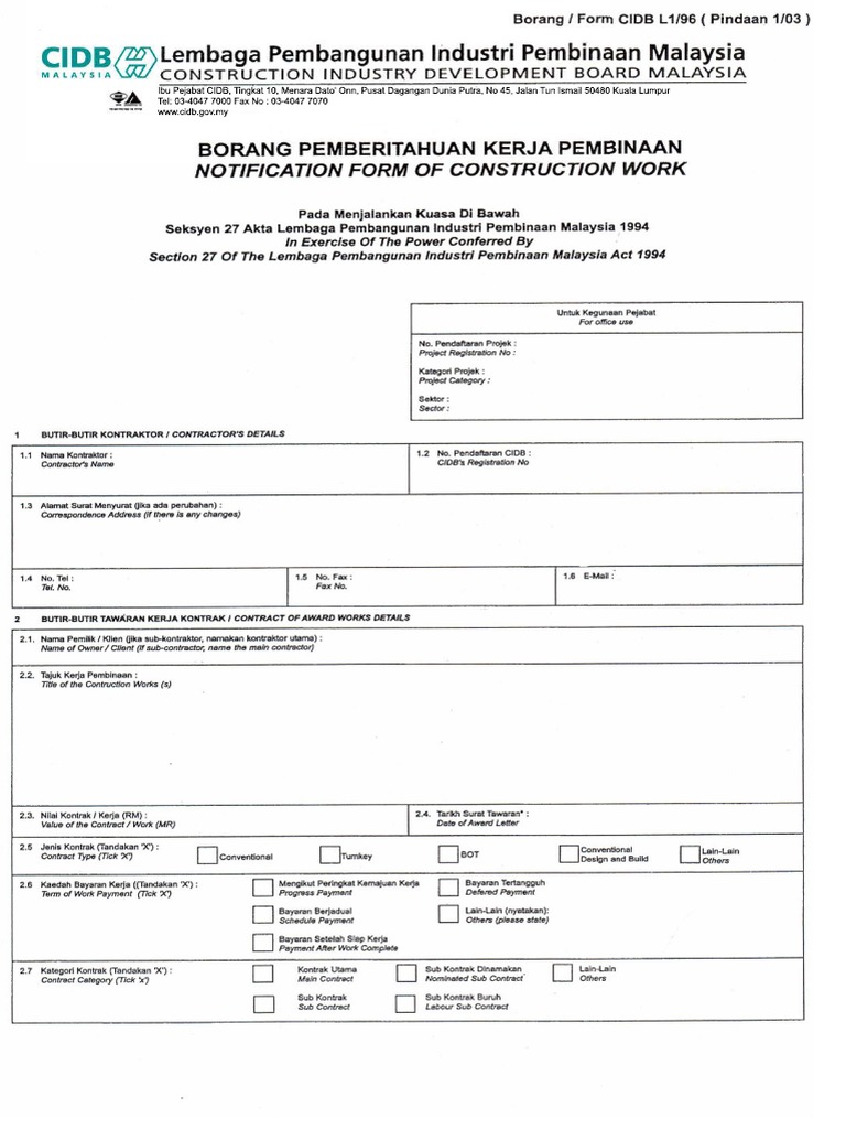 CIDB Levi L1.96 Form PDF | PDF