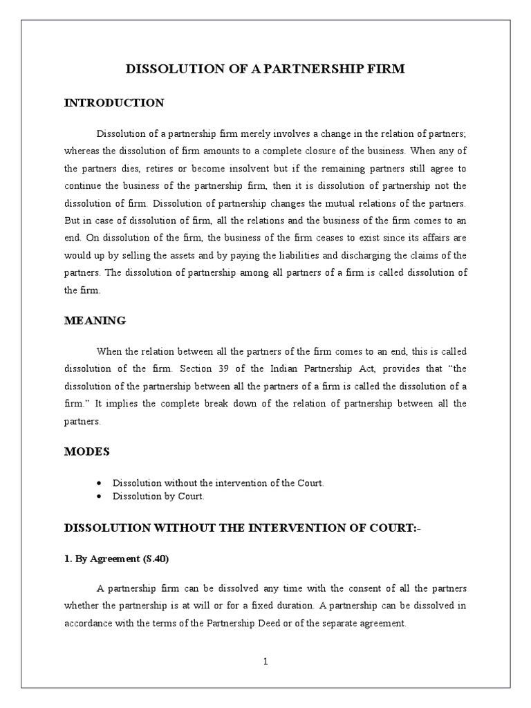 Dissolution of a Partnership Firm | Partnership | Contractual Term