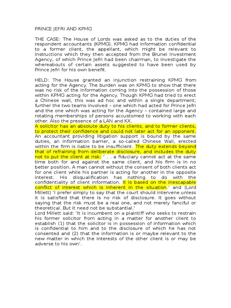 Prince Jefri and KPMG | Download Free PDF | Confidentiality | Discovery ...